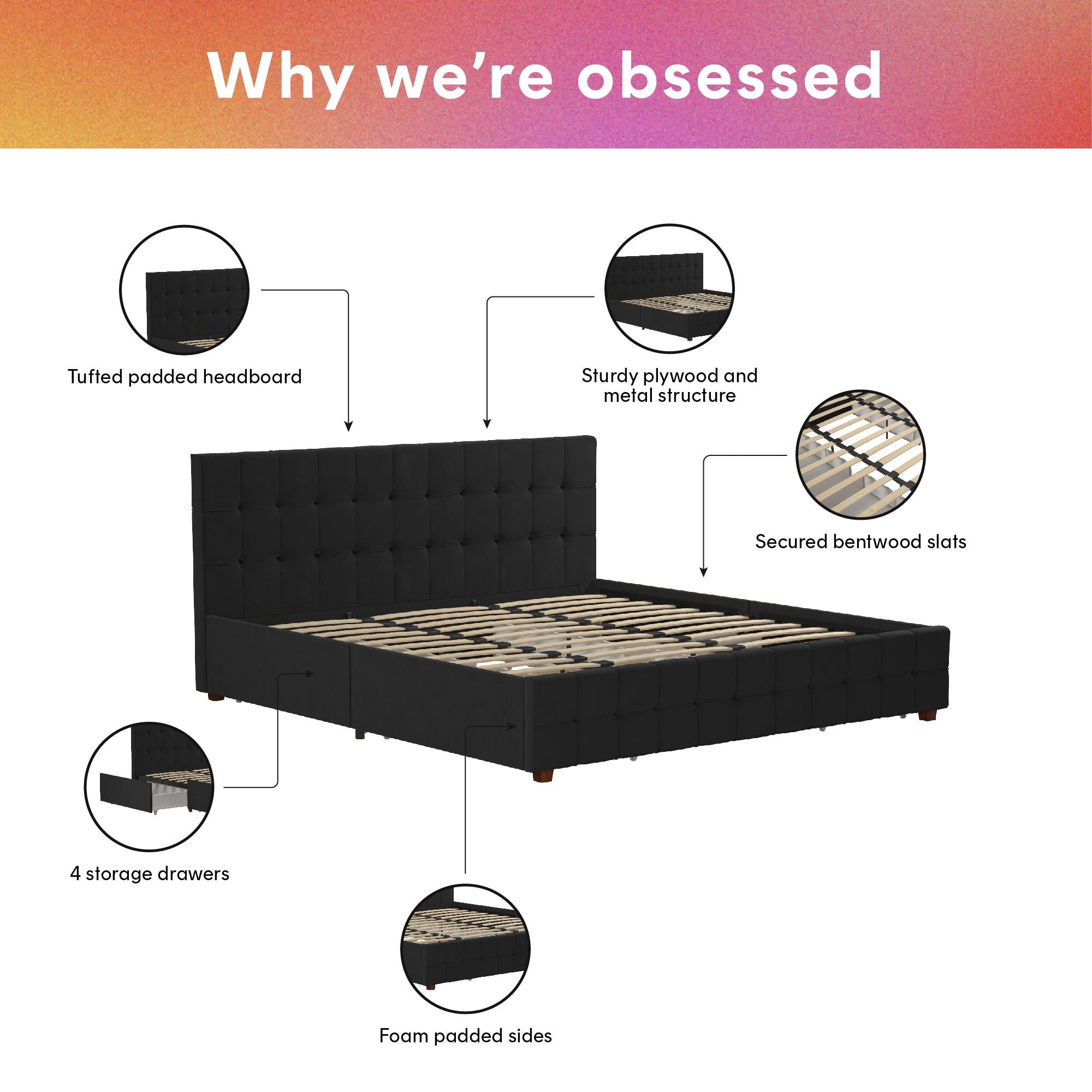 Elizabeth Upholstered Bed with Storage RealRooms