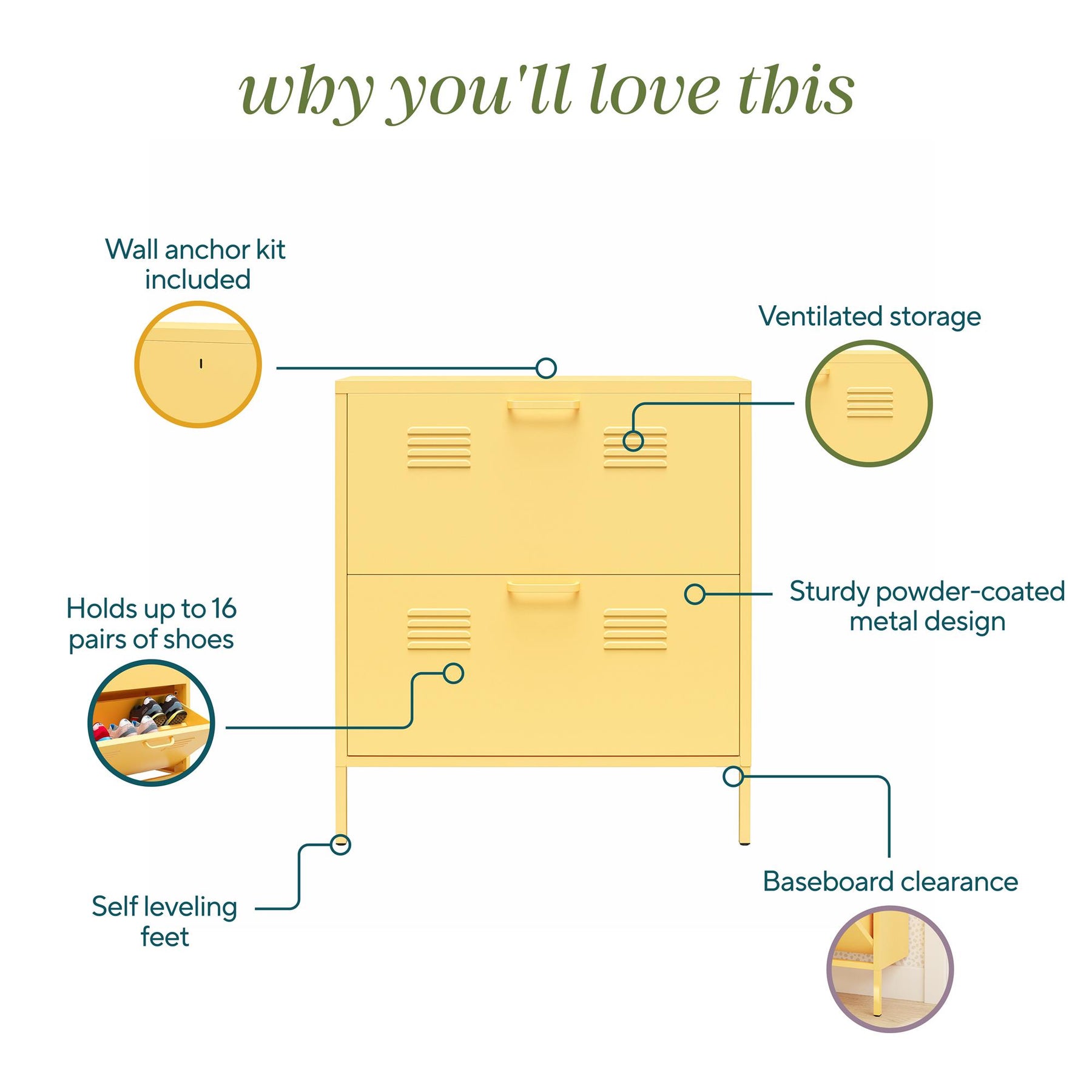 Cache Metal Shoe Storage: Modern 2 Door Locker Design – RealRooms