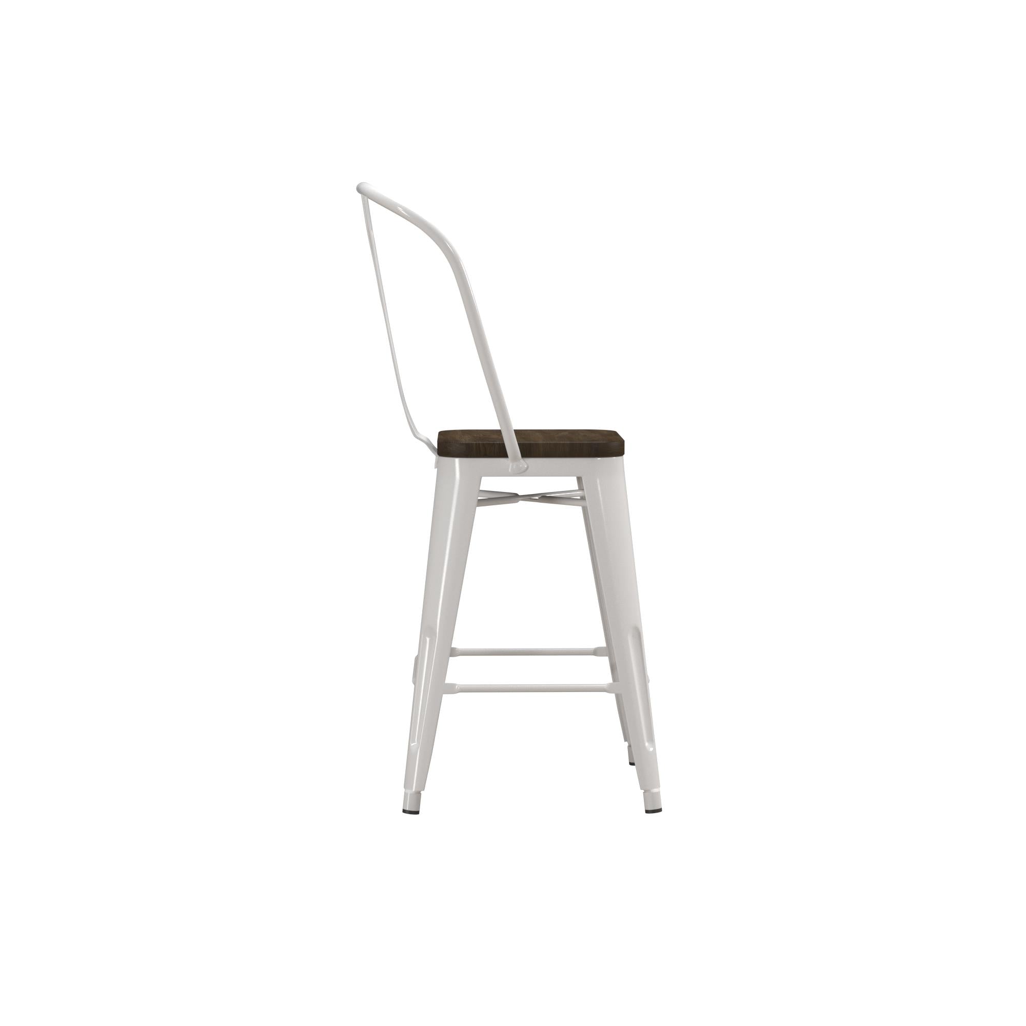 Luxor 24 Inch Metal Counter Height Bar Stool with Wood Seat Set of 2
