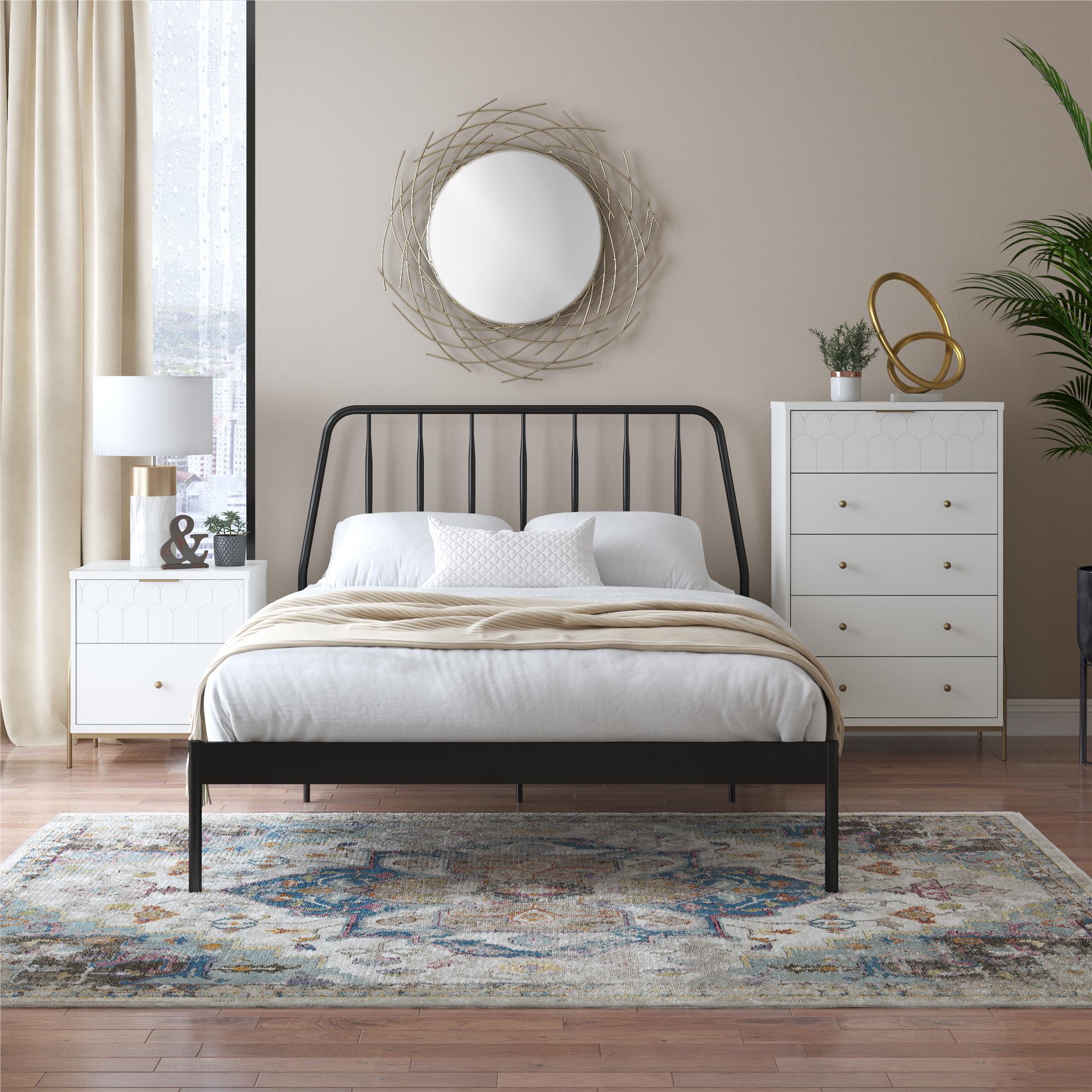 Anastasia Nightstand with 2 Drawers Scalloped Details and Gold Accents