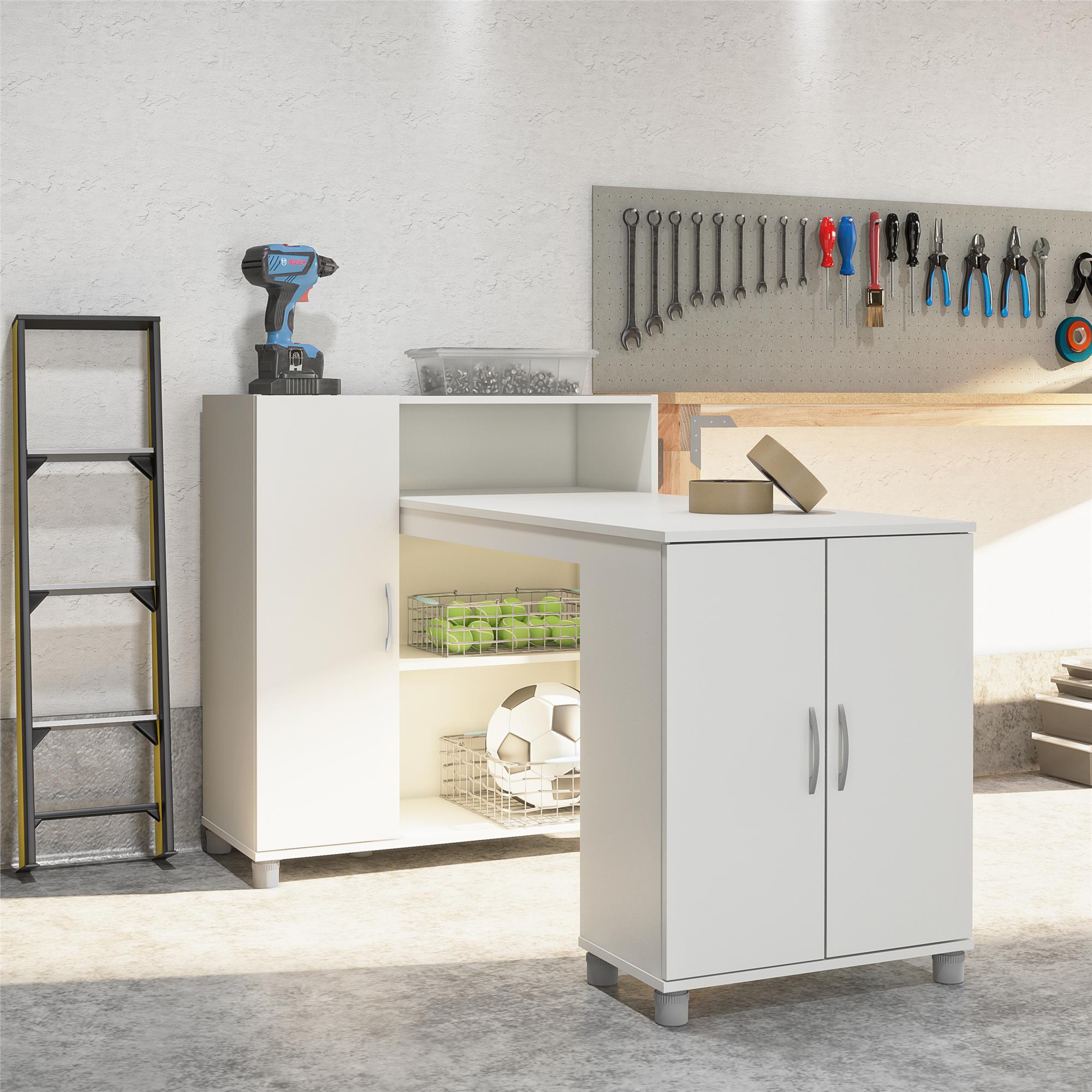 Basin Hobby and Craft Desk with Open Shelving and Storage Cabinet